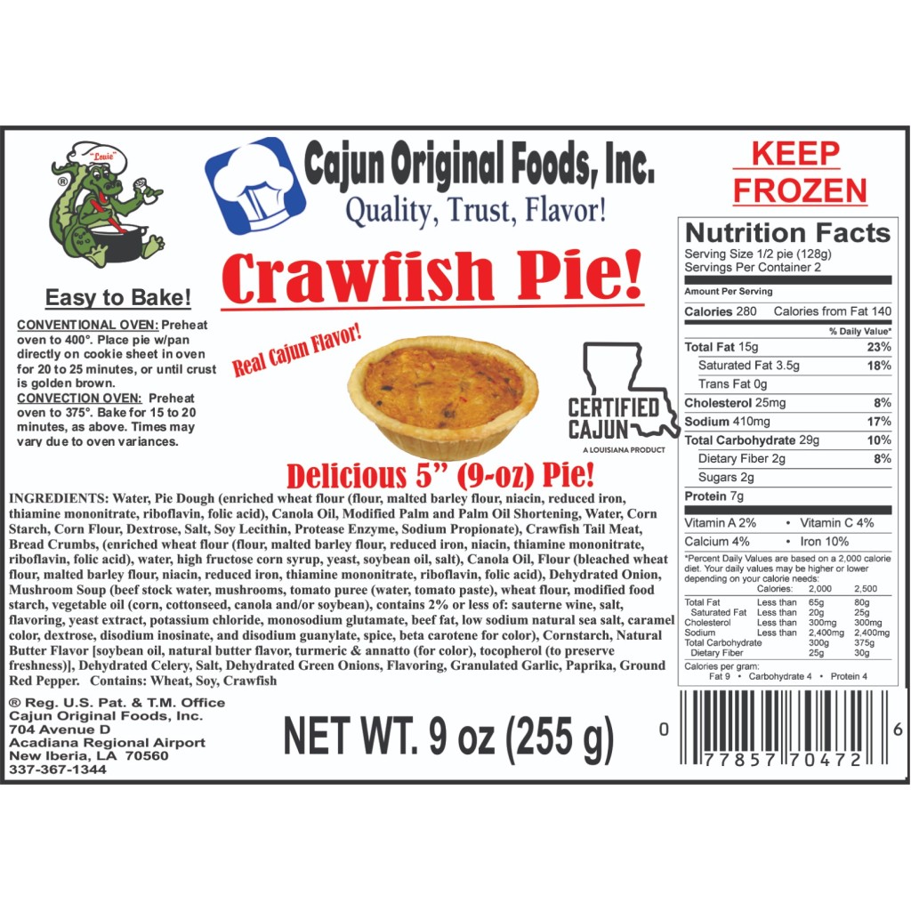 Cajun Original Crawfish Pies 15 - 9 oz Pies