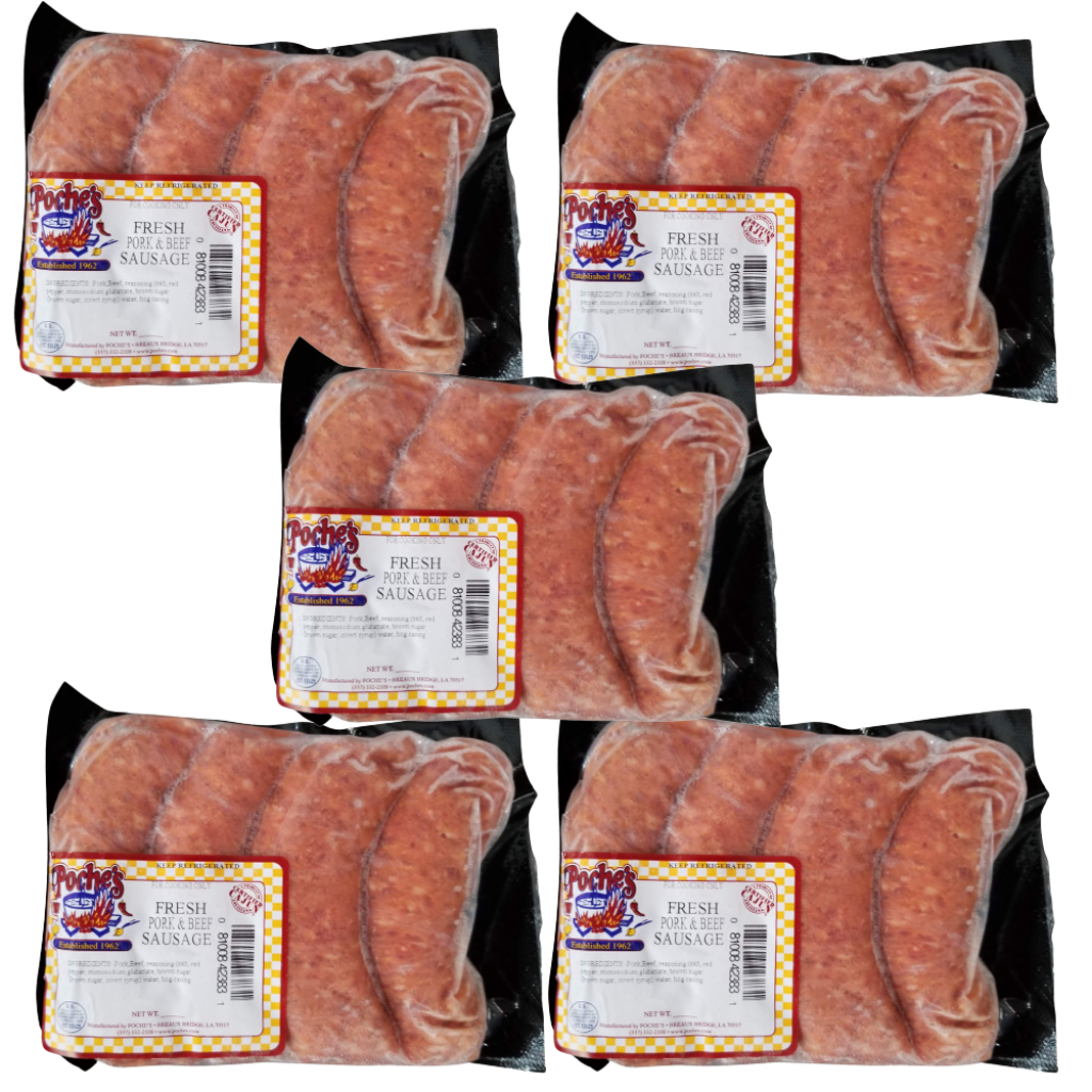 Poche's Fresh Beef & Pork Sausage 1 LB Pack of 5 - 5007-5