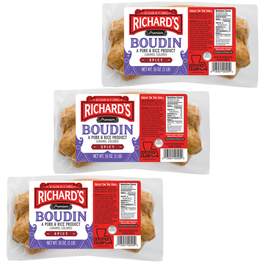 Richard's Hot Pork Boudin 16 oz Pack of 3 - 655360517400